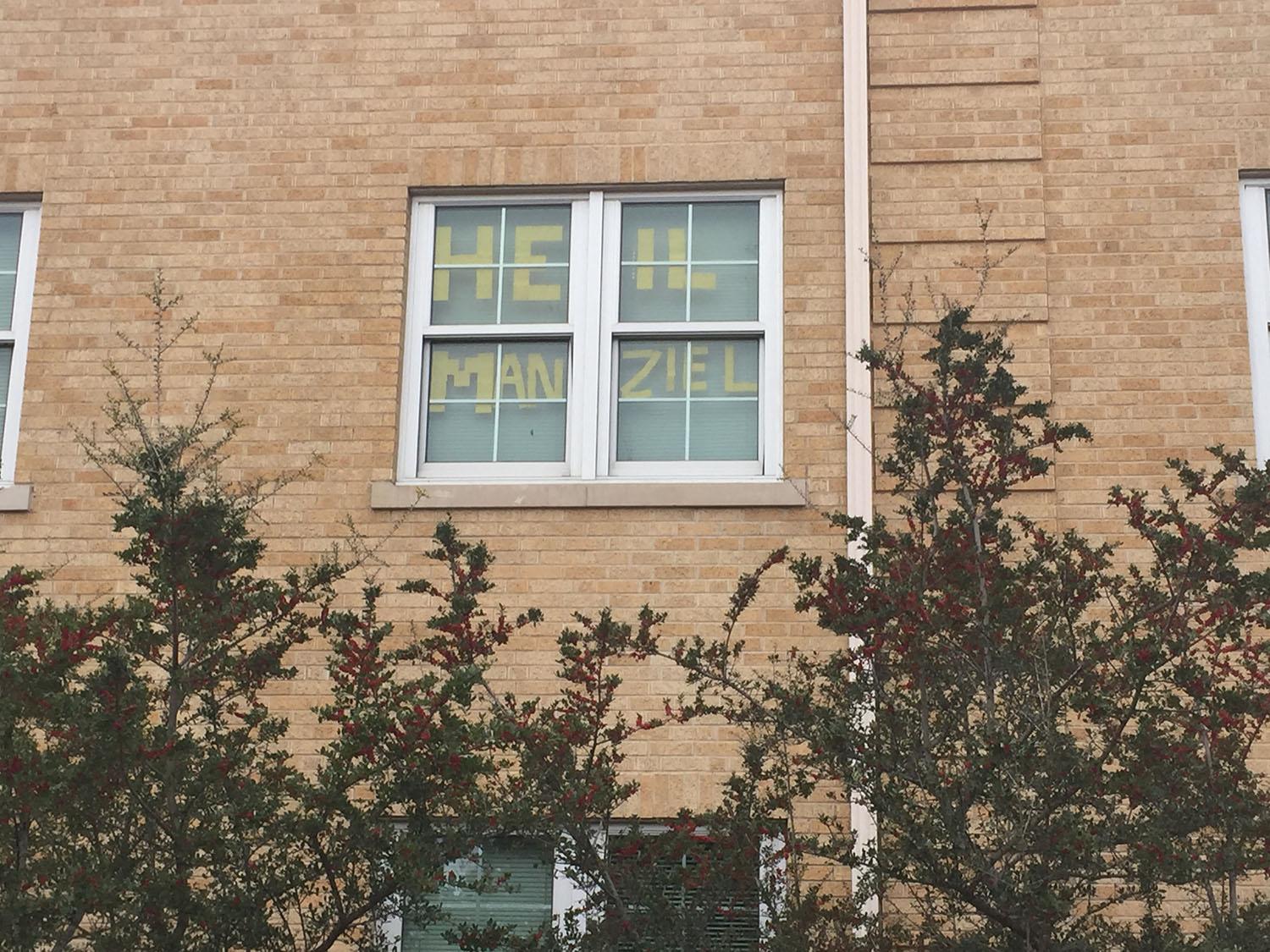 'Heil Manziel' written in post-it-notes in Clark Hall window | TCU 360